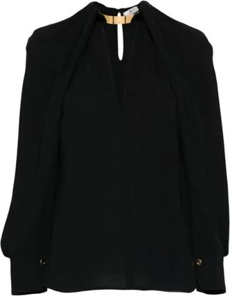 Elisabetta Franchi Femme, Blouses et Chemises, Noir, Taille: 42 FR Blouse en Georgette de Viscose avec D&eacute;tail Bijou