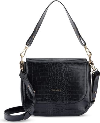 Expatri&eacute; Umh&auml;ngetasche Damen Schwarz Kroko - Louise Large - Moderne Handtasche aus Veganem Leder - Crossbody Bag f&uuml;r den Alltag - Flexible Taschengurte