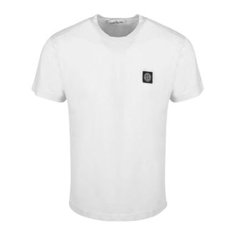 Stone Island Homme, Tops, Blanc, Taille: 2XL T-Shirt Jersey avec Patch Logo