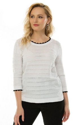 Passioni Ajourpullover Rundhals- Pullover mit Kontrastb&uuml;ndchen Rundhalsausschnitt