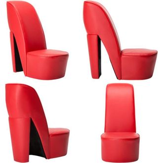 vidaXL Chaise en forme de chaussure à talon haut Rouge Similicuir - Chaise À Talon Haut - Chaise Originale - Chaise Décorative - Chaise Rouge - Fauteuil