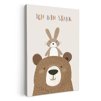 MuchoWow © Leinwand 60x90 cm Deko Schlafzimmer Aesthetic Leinwandbilder Kinderzimmer Mädchen Gemälde Foto Geschenk Living Room Decoration Bär - Kaninchen - Ich