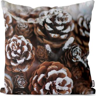 Void Watches Tannenzapfen Schnee Deko Kissenbezug Kissenhülle Sofakissen Kissen Deko Weihnachten Winter Weihnachtsdeko, Kissen Größe:60 x 60 cm