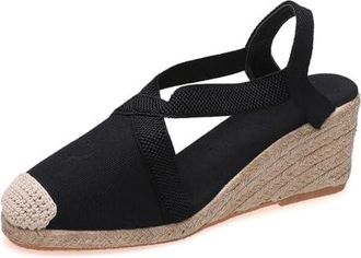 Generic Espadrilles à talon compensé pour femme - Bout fermé - Sangle de cheville - Confortables et légères, Noir, 40.5 EU