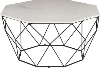 home24 Couchtisch mit Platte aus echtem Marmor in Schwarz | Lackiertes Metallgestell in robuster Ausf&uuml;hrung | Zentraler Wohnzimmertisch aus Naturstein