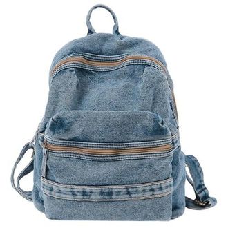 Generic Sac &agrave; dos d&eacute;cole en denim de grande capacit&eacute; avec fermeture &eacute;clair r&eacute;tro d&eacute;contract&eacute; pour le travail et les voyages, bleu clair