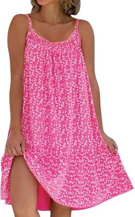 Generic Robe d&eacute;t&eacute; pour femme - Robe d&eacute;t&eacute; d&eacute;contract&eacute;e &agrave; motif floral - Sans manches - Col en V - Robe boh&egrave;me pour les vacances, les f&ecirc;tes, le quotidien, Rose,