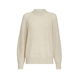 Brunello Cucinelli Pullover aus Diamantgarn mit englischem Rippstrick - - Knitwear - Damen - Beige - XS