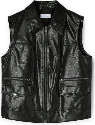 Motivi Femme, Vestes, Noir, Taille: 36 FR Gilet en tissu enduit
