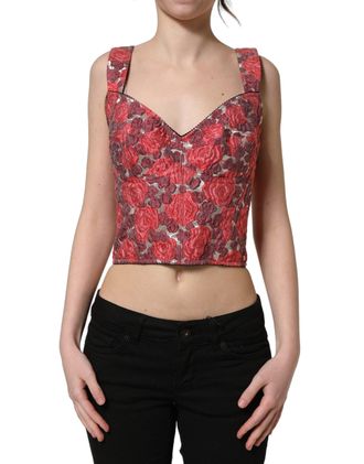 Dolce & Gabbana Womens Multicolor Floral Cropped Bustier Tank Top