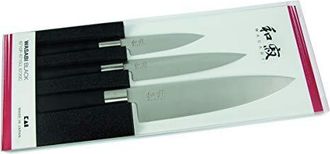 Kai Wasabi Black Messer Set - Allzweckmesser 10 cm, Allzweckmesser 15 cm, Kochmesser 20 cm - rostfreier 6A/1K6 Edelstahl poliert 58 (&plusmn;1) HRC - schwarzer P