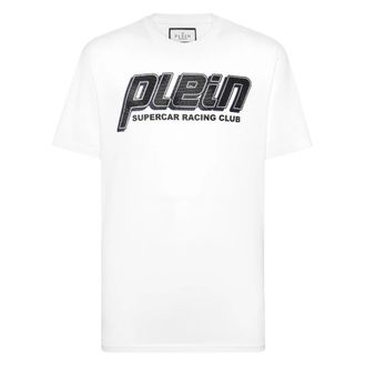Philipp Plein Homme, Tops, Blanc, Taille: M T-Shirt Round Neck Racing