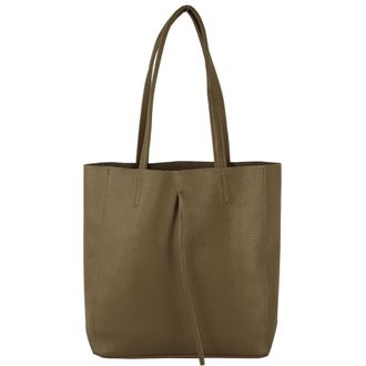 modamoda.de T253 - Ital. Henkeltasche mit Innentasche aus Leder, Farbe:Dunkeltaupe