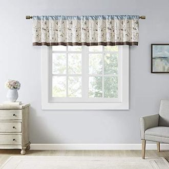 Madison Park Serene bestickter Lichtfilterungsvorhang, für Schlafzimmer, Wohnzimmer und Wohnheim, 127 x 45 cm, Blau