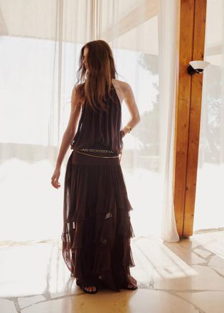 Mango Robe fronc&eacute;e volants marron - Femme - XS - MANGO