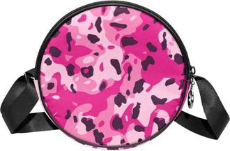 Generic Sac &agrave; bandouli&egrave;re Circle pour femme, imprim&eacute; l&eacute;opard rose, petit sac &agrave; bandouli&egrave;re avec fermeture &eacute;clair, bretelles r&eacute;glables, sac &agrave; main rond d&eacute;contr