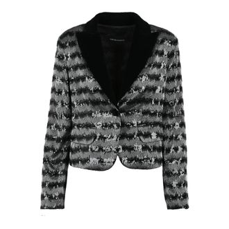Emporio Armani Femme, Vestes, Noir, Taille: 38 FR Blazer à Paillettes avec Revers Velours