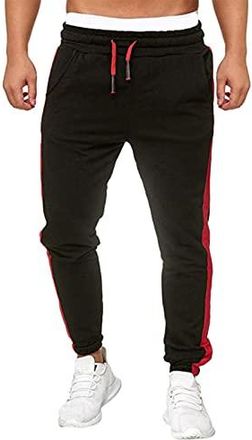 Generic Pantalon de sport pour homme - Long - L&eacute;ger - Avec cordon de serrage - Avec rayures sur les c&ocirc;t&eacute;s - Pantalon de surv&ecirc;tement avec poignets - Pantalon d