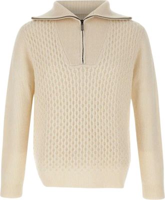 Paolo Pecora Homme, Pulls, Beige, Taille: M Pull zipp&eacute; &agrave; col montant