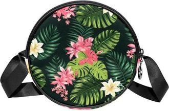 Generic Sac &agrave; bandouli&egrave;re rond pour femme, motif feuilles color&eacute;es, petit sac &agrave; bandouli&egrave;re avec fermeture &eacute;clair, bretelles r&eacute;glables, sac &agrave; main rond d&eacute;cont