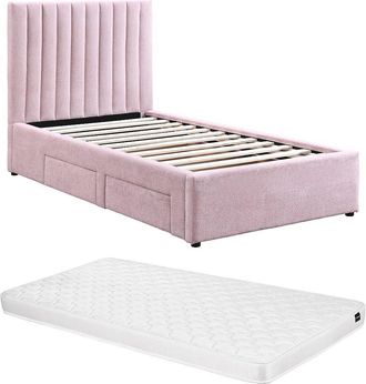 Vente-Unique Bett 90 x 190 cm mit 2 Schubladen + Matratze - Stoff - Rosa - Sarah