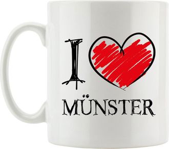 Pixxprint I Love Münster Fun Tasse, ca. 300ml Fassungsvermögen, Keramik Weiß, Spülmaschinenfest