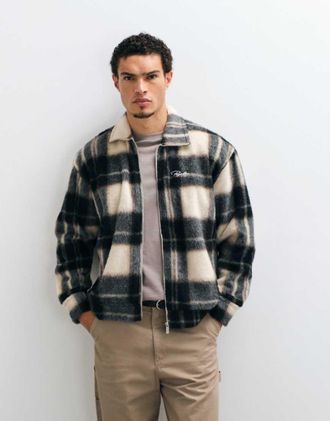Pegador teros flauschige karierte Flanell-Hemdjacke in Schwarz/Creme-Multi