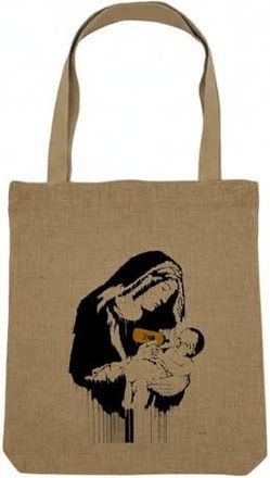 Fabulous Sac Shopping Tote Bag Aspect Lin - Banksy Vierge Marie Bebe Biberon Toxique - Sac de Courses Toile Epaisse 360g Beige Naturel Cabas Port&eacute; Epaule Solid