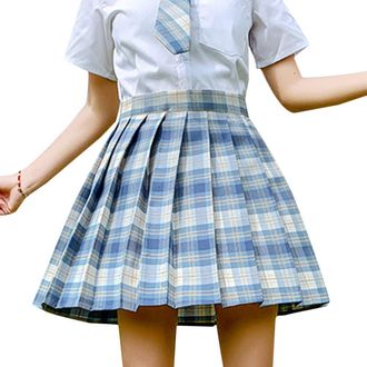 Minetom Frauen M&auml;dchen Kurze Hohe Taille Gefaltete Skater Tennis Schule Rock Damen Kariert Rock Faltenr&ouml;cke Minirock Kurz Skirt Hellblau XXL