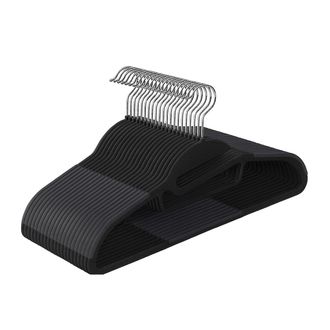 Relaxdays Kleiderb&uuml;gel 20er Set, rutschfest gummiert, Steg, &Ouml;ffnung U-Form, Krawattenhalter, B&uuml;gel platzsparend, schwarz