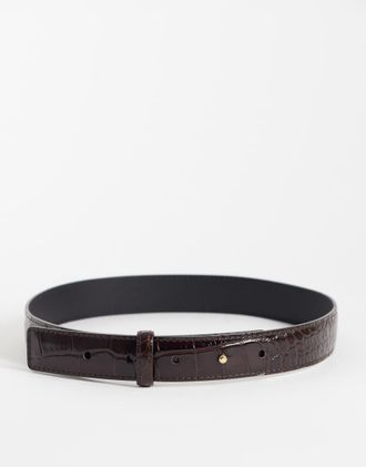 Arket ceinture en cuir v&eacute;ritable &agrave; d&eacute;tails effet croco marron