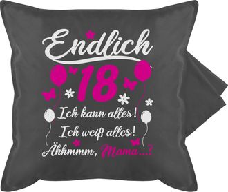 Shirtracer Kissenbezug - 18. Geburtstag Kissen - Endlich 18 Geschenk - 50 x 50 cm - Grau - Geschenke für 18-jährige mädchen zum Jungen 18ten Geschenkidee den Jun