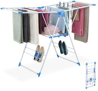 Relaxdays W&auml;schest&auml;nder klappbar, 2 Fl&uuml;gel, 2 Ebenen, Fl&uuml;gelw&auml;schest&auml;nder, HBT: 99x155x61cm, W&auml;schetrockner, wei&szlig;/blau