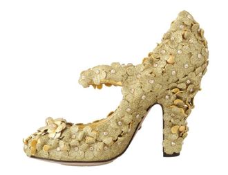 Dolce & Gabbana Womens Gold Floral Crystal Mary Janes Pumps Cotton