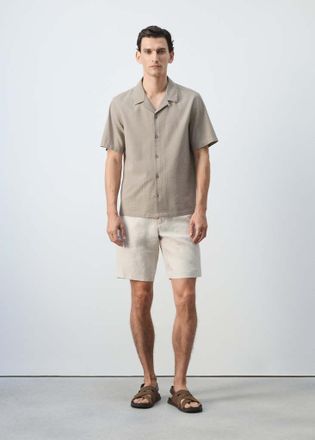 Mango Chemise 100 % coton d&eacute;tails brod&eacute;s beige - Homme - XXL - MANGO MAN