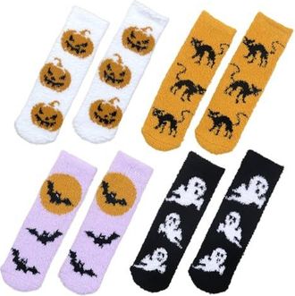 Generico Pelosi Halloween Femme - 4 Paires Chaussons Doux Halloween | Design Antid&eacute;rapant S&ucirc;r Ensemble de Chaussettes pour V&ecirc;tements dHiver &agrave; la Maison Activit
