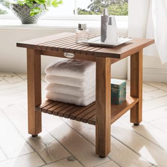 Destiny Teak Beistelltisch SPA & Living geriffelt mit Ablagefach 45x32x44 cm Braun