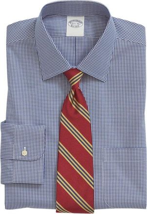 Brooks Brothers Homme, Chemises, Bleu, Taille: S Chemise habill&eacute;e en coton &agrave; carreaux, coupe droite, col Ainsley