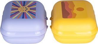 Tupperware Generisch TW Tuper ware Eco+ Große Twin Brotdose (gr.3) Flieder Sonne Motiv + Große Twin Brotdose (gr.3) Gelb Sonne Motiv Brotbox Bentobox