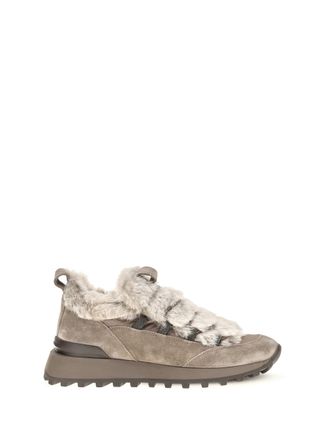 Brunello Cucinelli Suede Shearling-Lined Sneaker - Gray