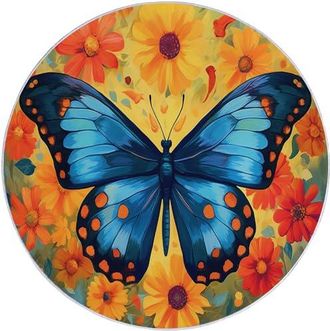 Generic Tapis Rond de Salon Luxe Peinture &agrave; lhuile de Papillons et de Fleurs pour Salle &agrave; Manger Bureau Lavable en Machine et Poil Court 120 cm (Round) Tapis 