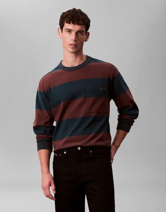 Calvin Klein Jeans T-shirt ray&eacute; &agrave; manches longues - Bordeaux et bleu marine