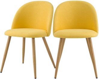 Rendez-Vous D&eacute;co Lot de 2 chaises en tissu jaune et pieds en m&eacute;tal - COZY