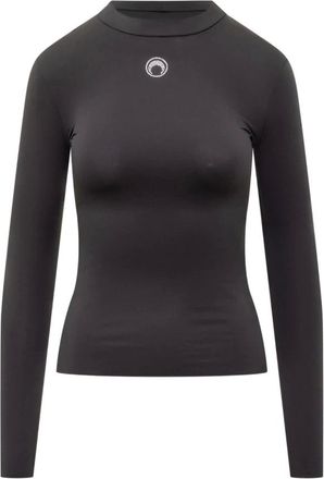 Marine Serre Femme, Tops, Noir, Taille: 36 FR Moon Logo Strass Jersey Top Col Montant Manches Longues
