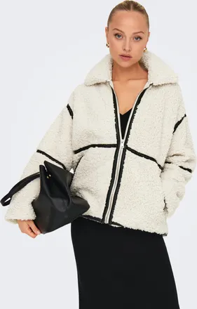 Only Pl&uuml;schjacke ONLY ONLPARIS TEDDY JACKET OTW CC, Damen, Gr. XL, wei&szlig; (sandwei&szlig; detail:schwarz), Pl&uuml;sch, Obermaterial: 100% Polyester, unifarben mit Farb