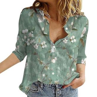 Generic Haut &agrave; manches longues &agrave; col en V pour femme - Chemisiers floraux &agrave; manches longues - Blouses et chemises de plage, hauts de vacances, hauts basiques 