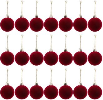 Pretyzoom 24st&uuml;cke Dunkelrote Beflockte Baumkugeln Bruchsichere Weihnachtsbaumschmuckkugeln Valentinstagskugeln Als H&auml;ngeornamente Dekokugeln F&uuml;r Weihnachtsbaum