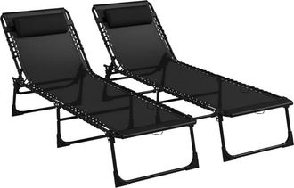 OUTSUNNY Lot de 2 bains de soleil transats pliables inclinables 4 positions acier textil&egrave;ne noir