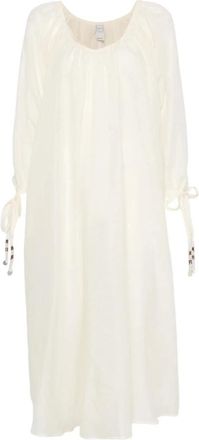 120% Lino Femme, Robes, Blanc, Taille: 40 FR Longue Robe en Lin et Coton