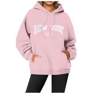 Generic Sweat &agrave; capuche &agrave; manches longues avec poches pour femme, rose, XXL